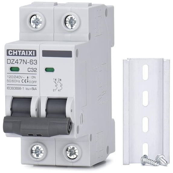 AC Miniature Circuit Breaker, 32 Amp 120V/240V 2 Pole DIN Rail Mount ...