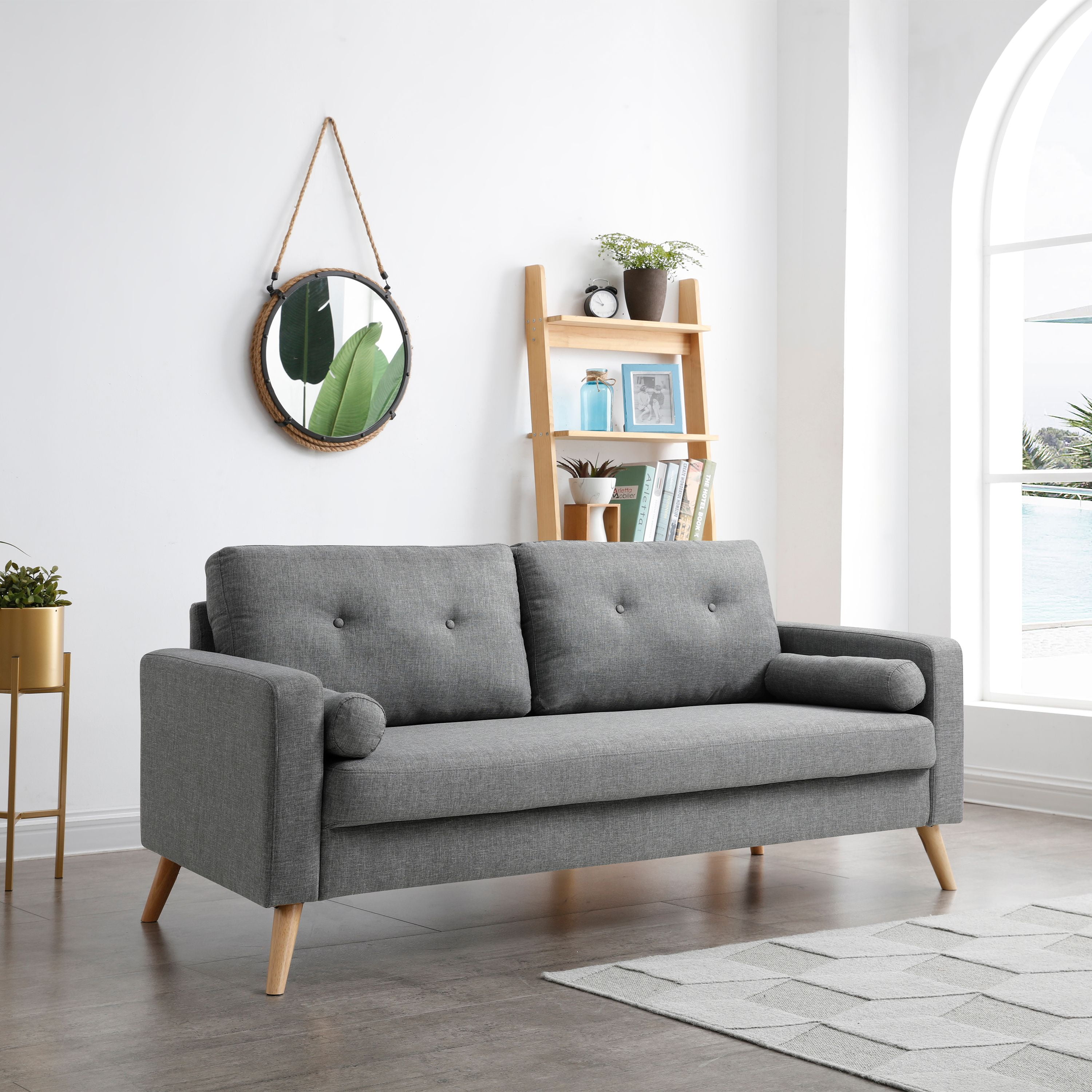 AC Pacific Alvin Mid-Century Tufted Polyester Gray Sofa - Walmart.com