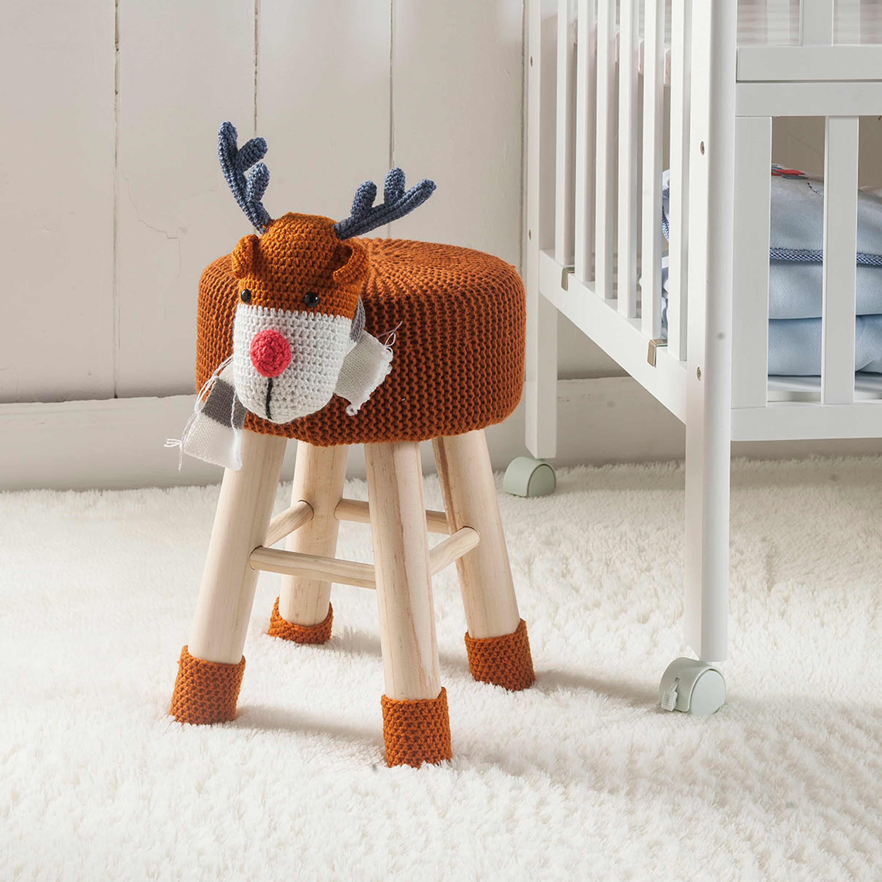 AC Pacific Children's Woven Deer Ottoman Stool with Wooden Legs, Brown ...