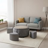 AC Pacific Matt Round Storage Ottoman with Reversible Tray Top, Dark ...