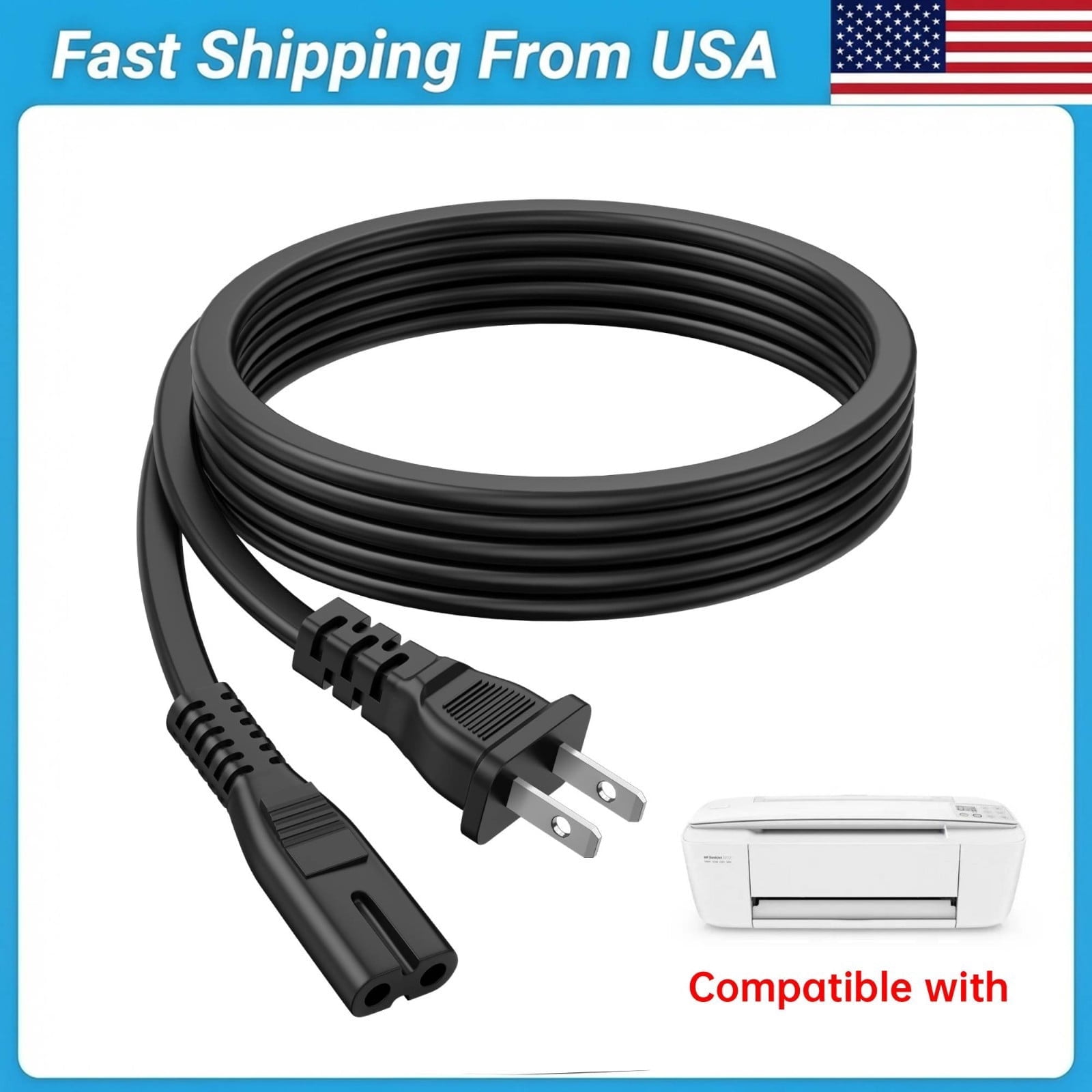 AC Power Cord Cable Compatible with HP Deskjet 3772 3750 3820 4152e ...