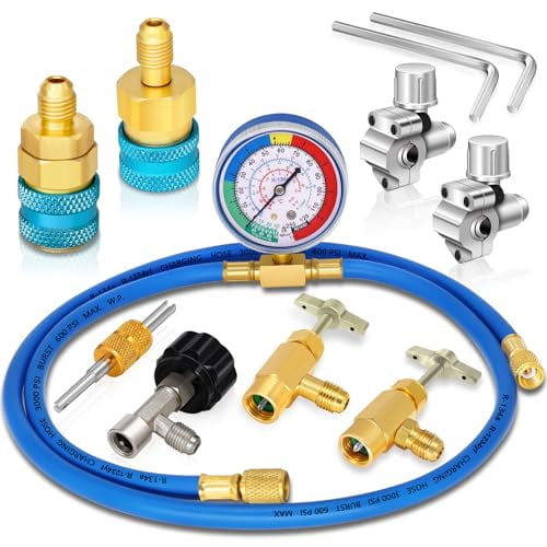 AC R134A R1234YF Refrigerant Recharge Hose Kit, AC R134a 1234yf Gauge ...