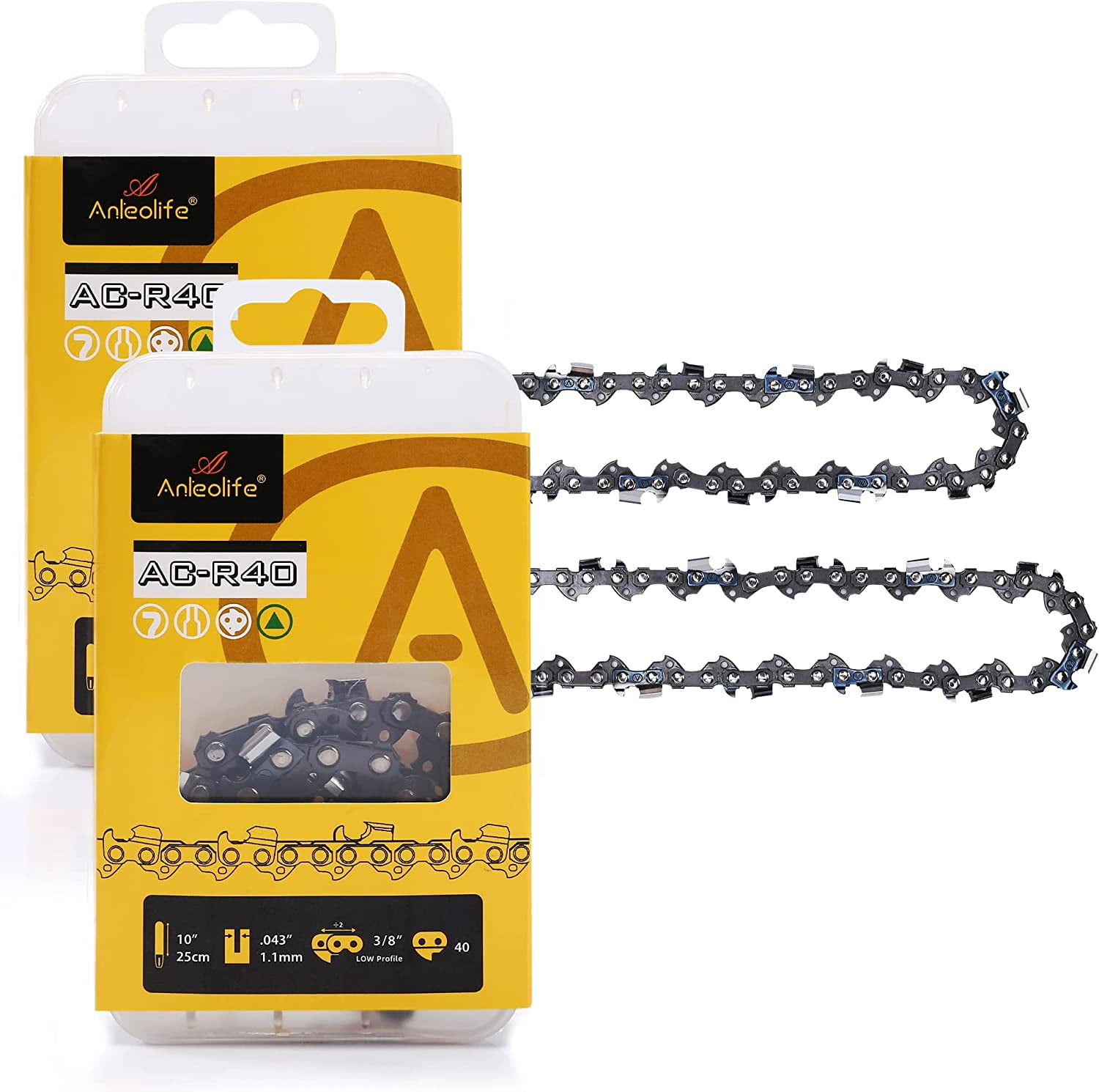 AC-R40 Semi Chisel Chainsaw Chain for 10 inch Bar .043" Gauge 3/8 inch ...