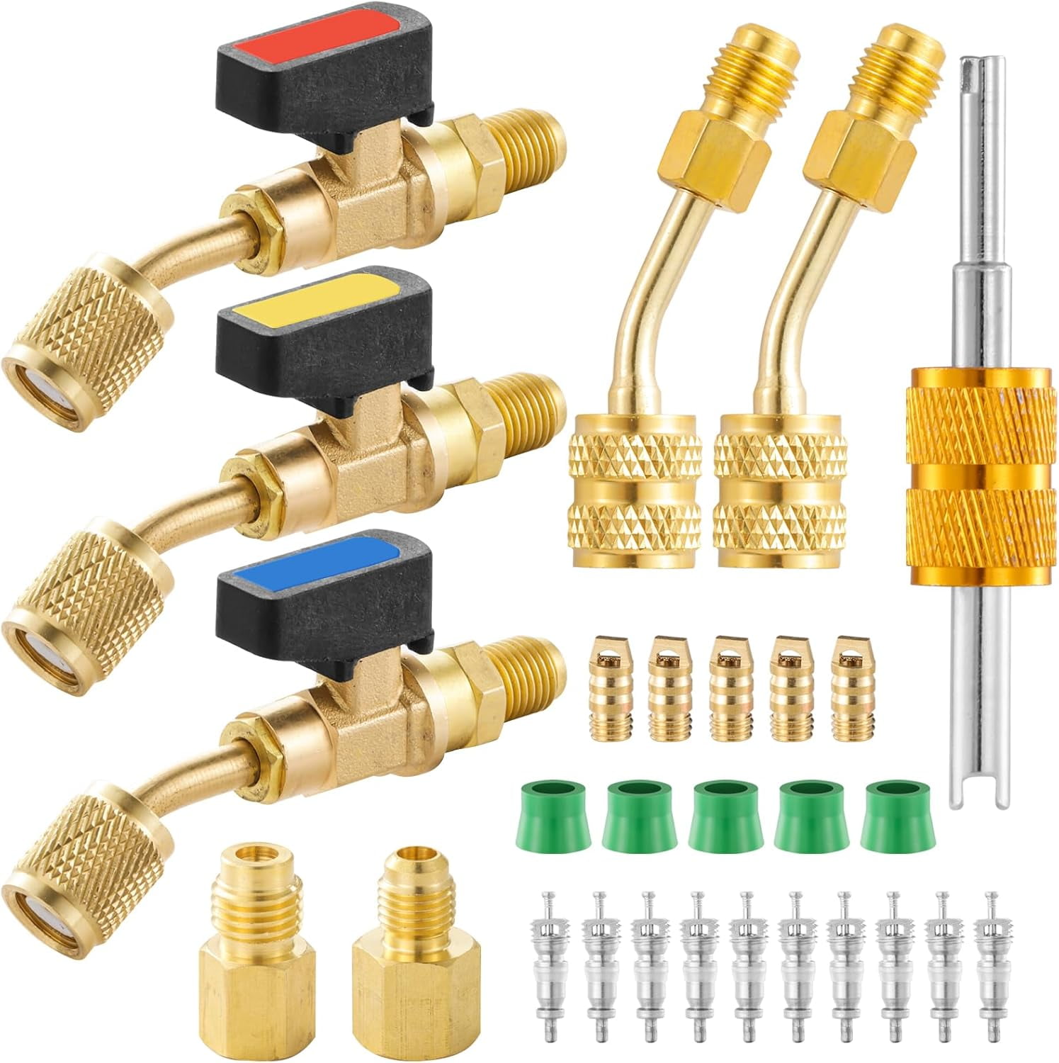 AC Refrirant Angled Compact Ball Valve Set, 10pcs Air Conditioning 1/4 ...