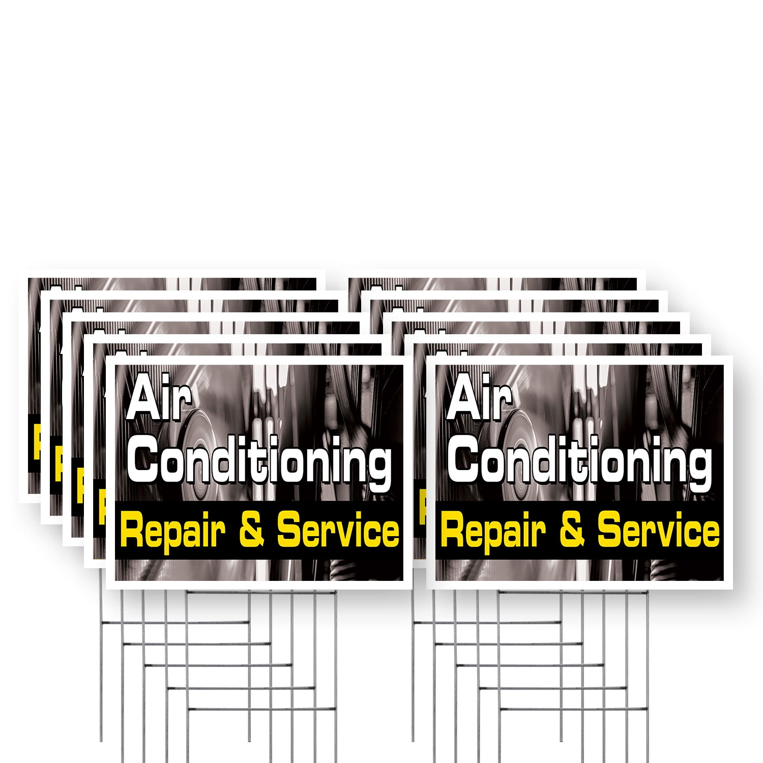 AC Repair & Service Yard Sign 10 Pack of 12 Inch x 16 Inch Single Sided ...