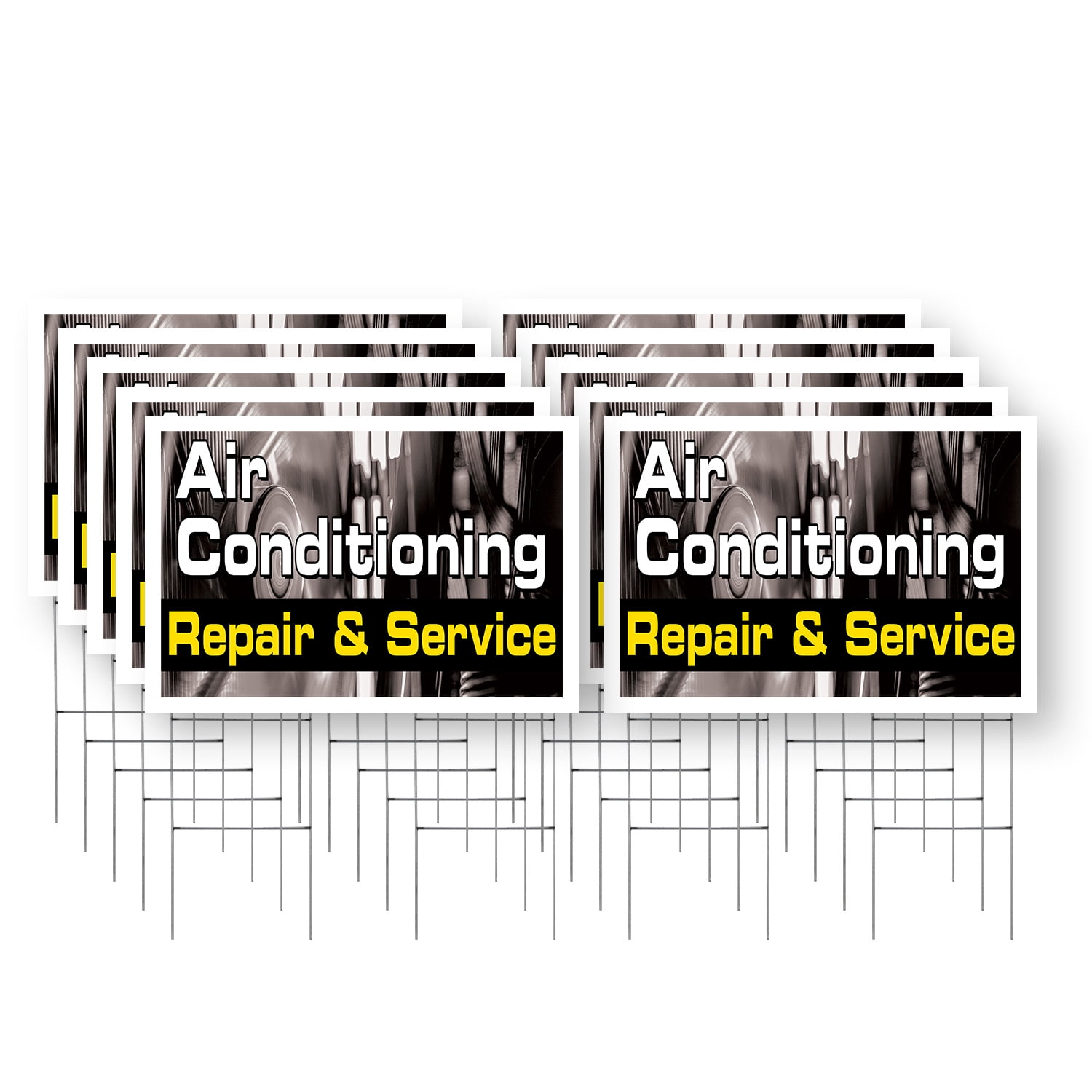 AC Repair & Service Yard Sign 10 Pack of 24 Inch x 36 Inch Double Sided ...