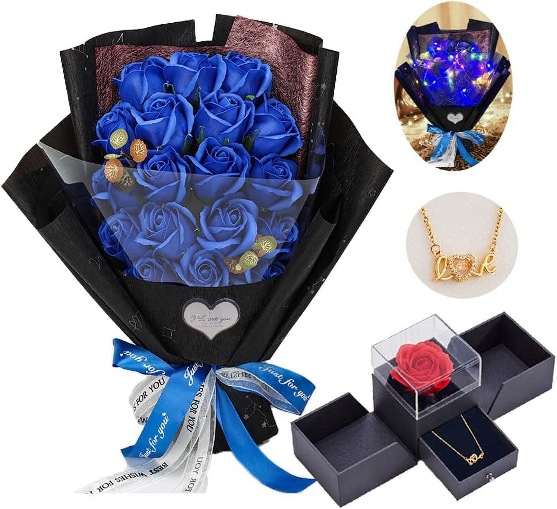 AC Roses Bouquet Artificial Flower - Preserved Blue Rose Flowers with ...