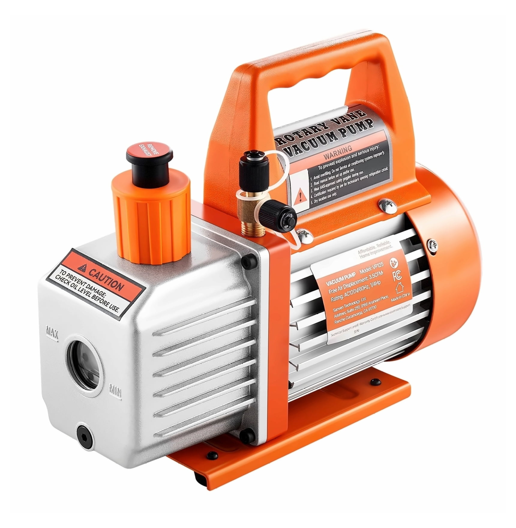 AC Vacuum Pump 3.5 CFM HVAC Single Stage Rotary Vane Pump with Oil ...