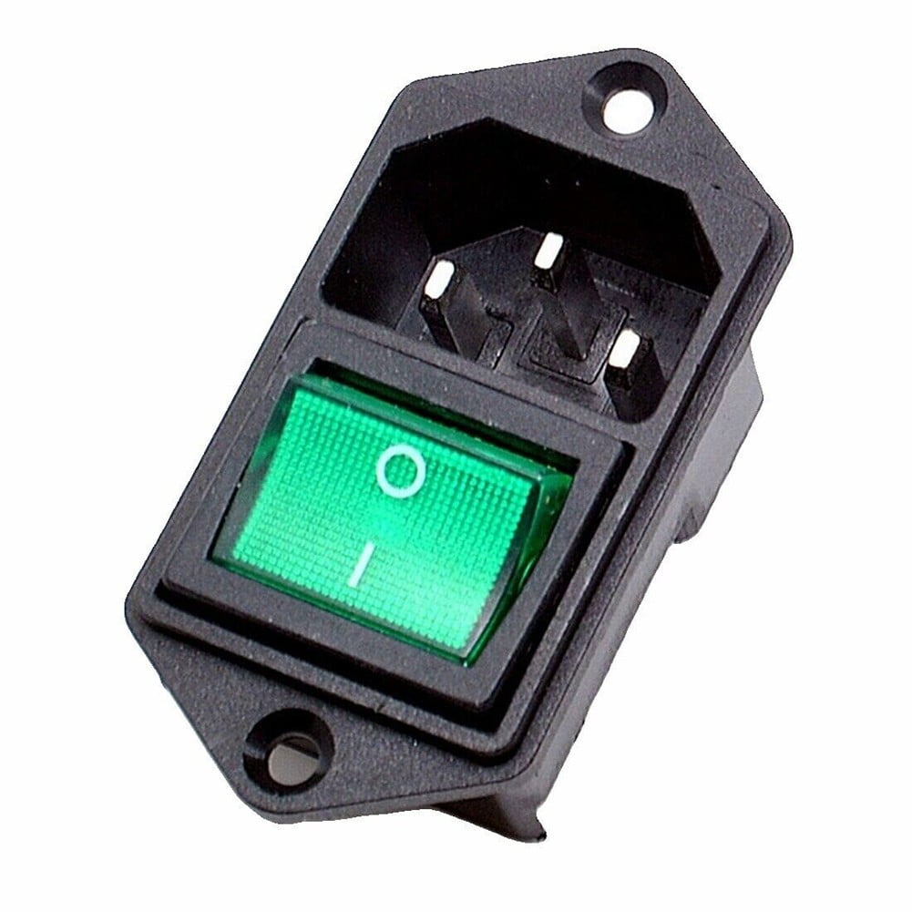 AC plug socket C-14 10A/250V with replaceable switch green display 3P ...