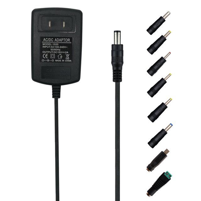 AC to DC 15V 2A Universal Power Adapter with 8 Interchangeable Tips ...