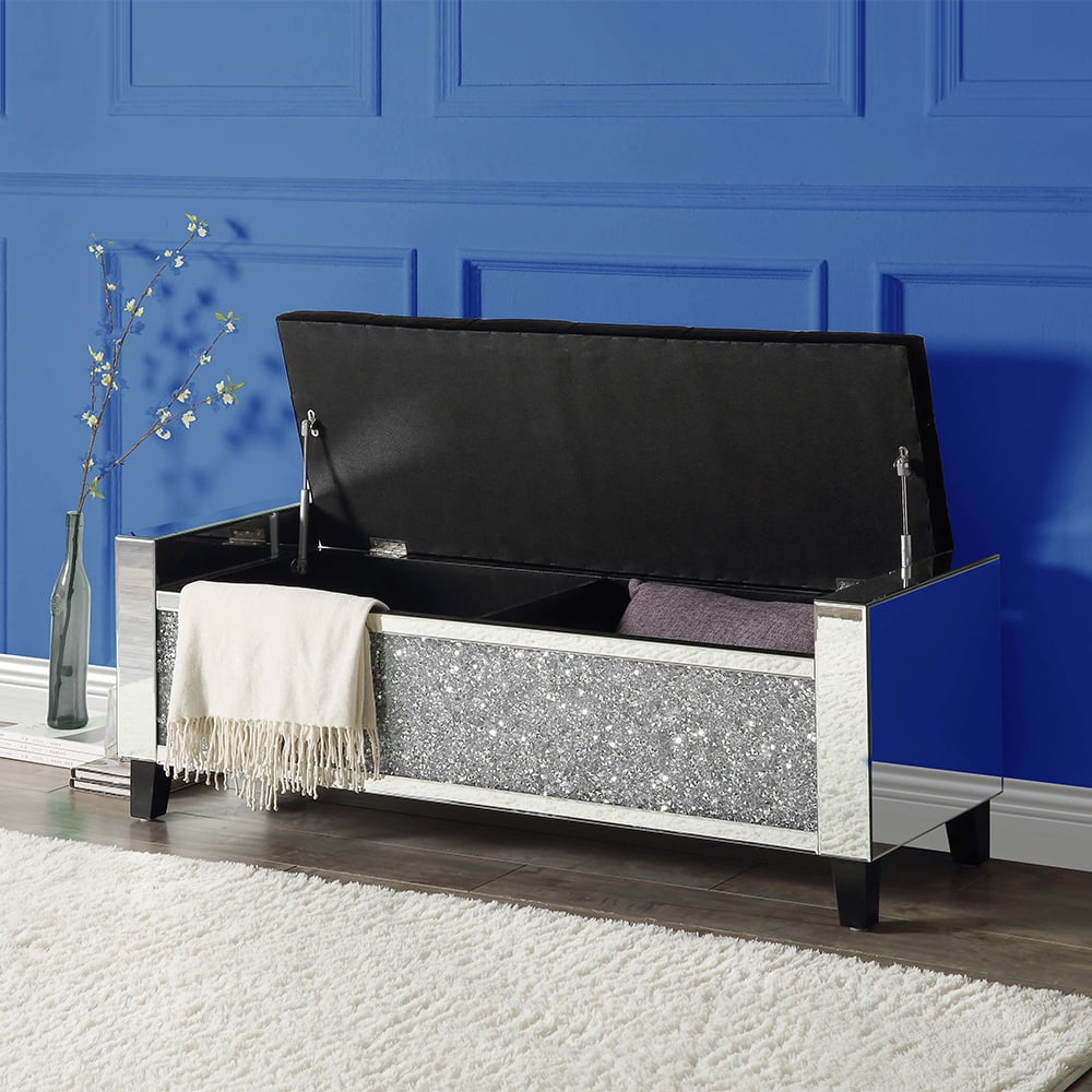 ACME Noralie Bench w/Storage, Mirrored & Faux Diamonds - Walmart.com