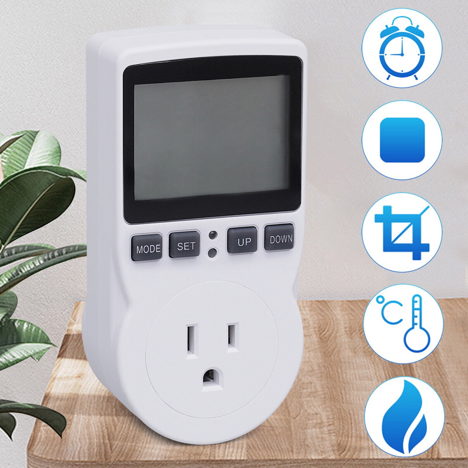 AC100-250V Digital Thermostat Outlet Plug, 15A 1800W Digital Plug in ...
