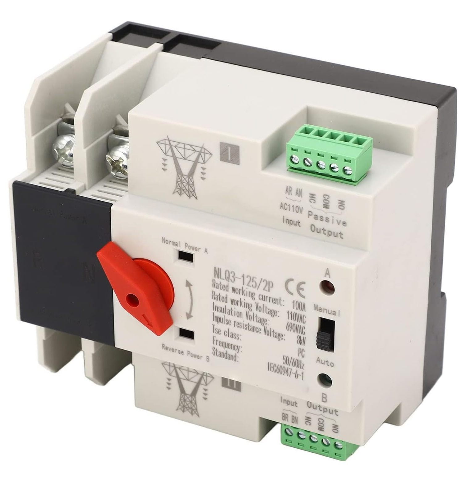AC110V 100A Power Automatic Transfer Switch 2P ATS Generator Changeover ...
