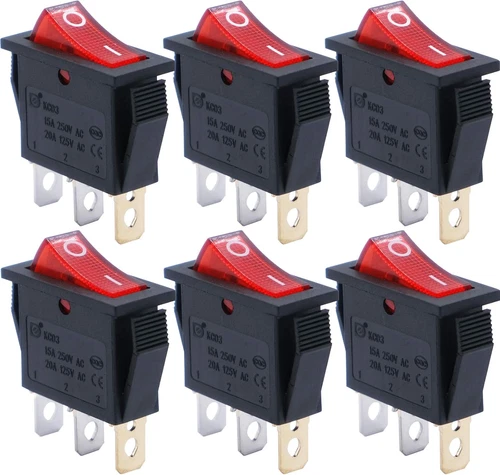 AC110V/120V Rocker Switch Red Light Illuminated Snap-In Toggle Switch ...