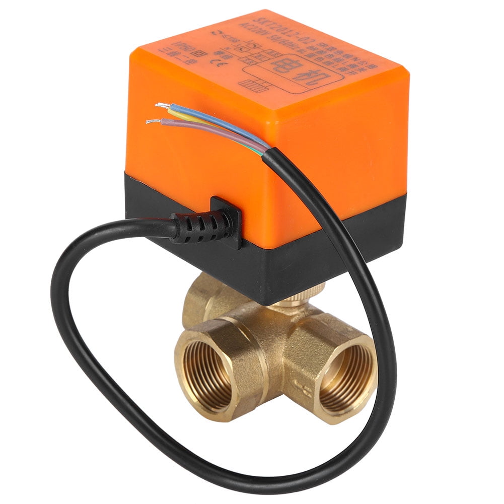 AC220V 6W Motorized Ball Valve L Shape Electric Brass Valve 3-Wire 2-Control 1.6MPa G3/4 inches ...