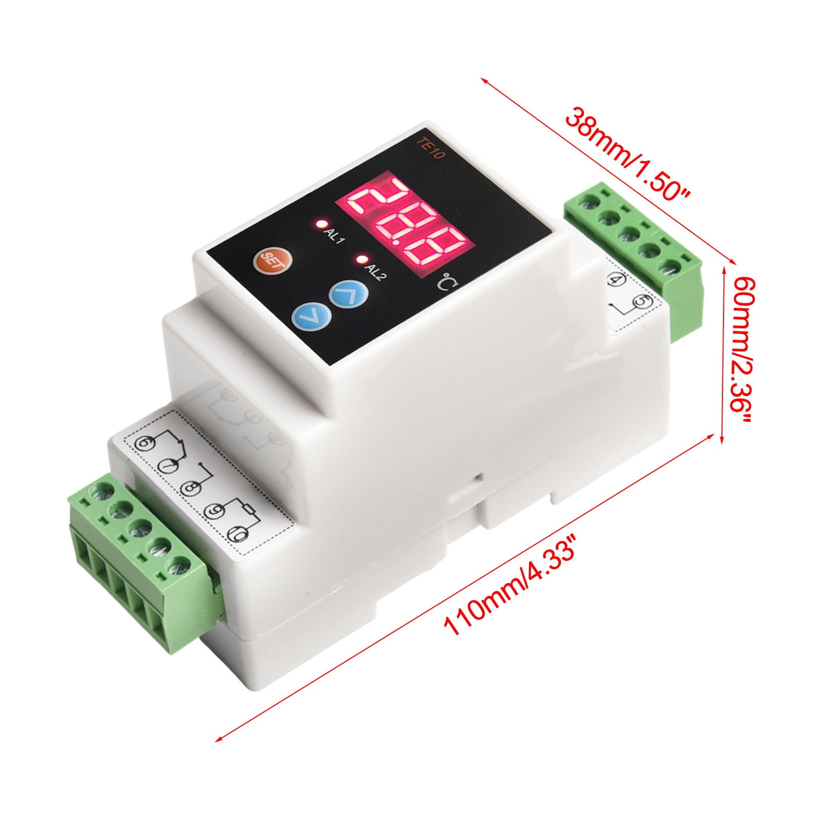 AC90~260V Din Rail Thermostat 2 Way Output Temperature Alarm Controller ...