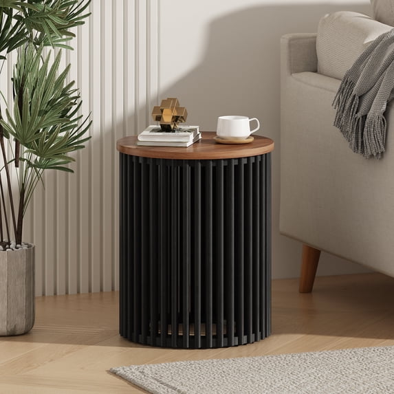 ACACIA SOLID WOOD SIDE TABLE,NATURAL & BLACK COLOR - Walmart.com