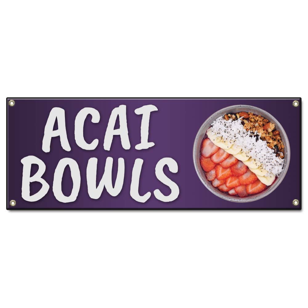 USA Made, Single Side 36" X 96" ACAI Bowls Banner, Heavy Duty with ...