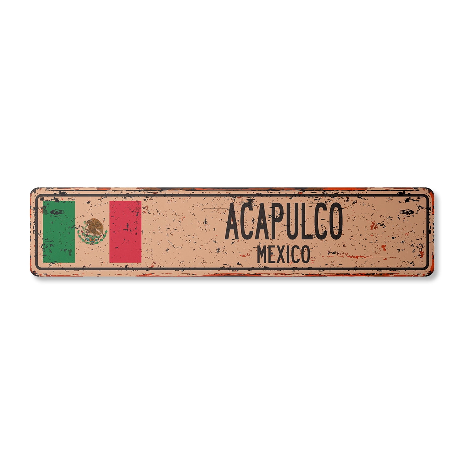 ACAPULCO MEXICO Vintage Aluminum Street Sign Mexican flag city country ...