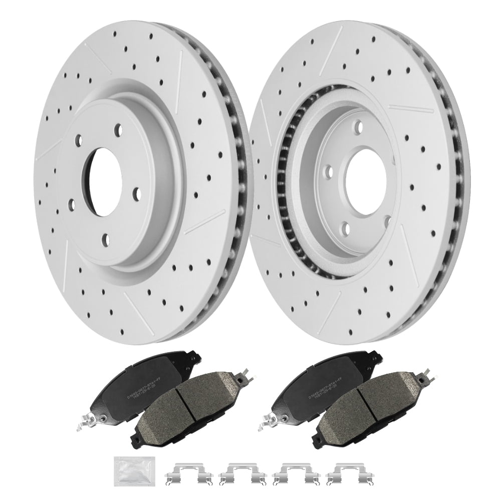 ACB ZONE Front Disc Drilled Rotors and Ceramic Brakes Pads Set w ...