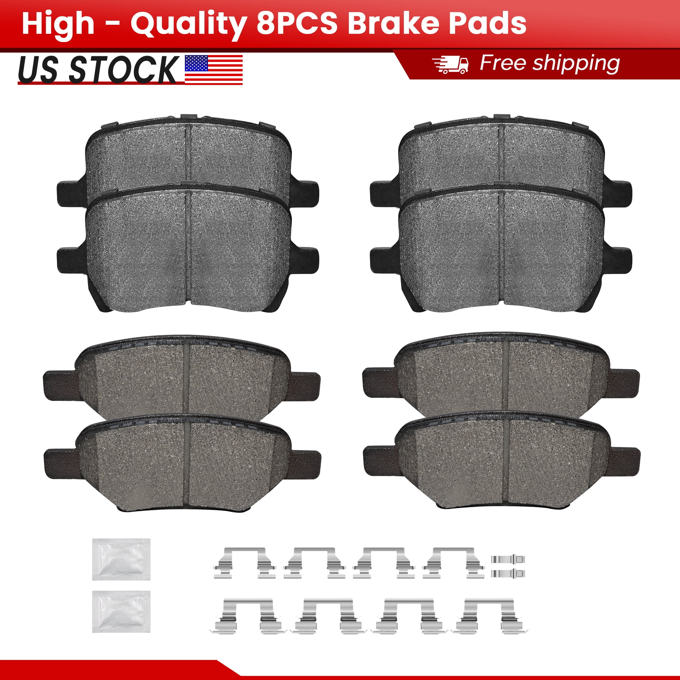 ACB ZONE Front and Rear Ceramic Brake Pads with Hardware for Chevrolet ...