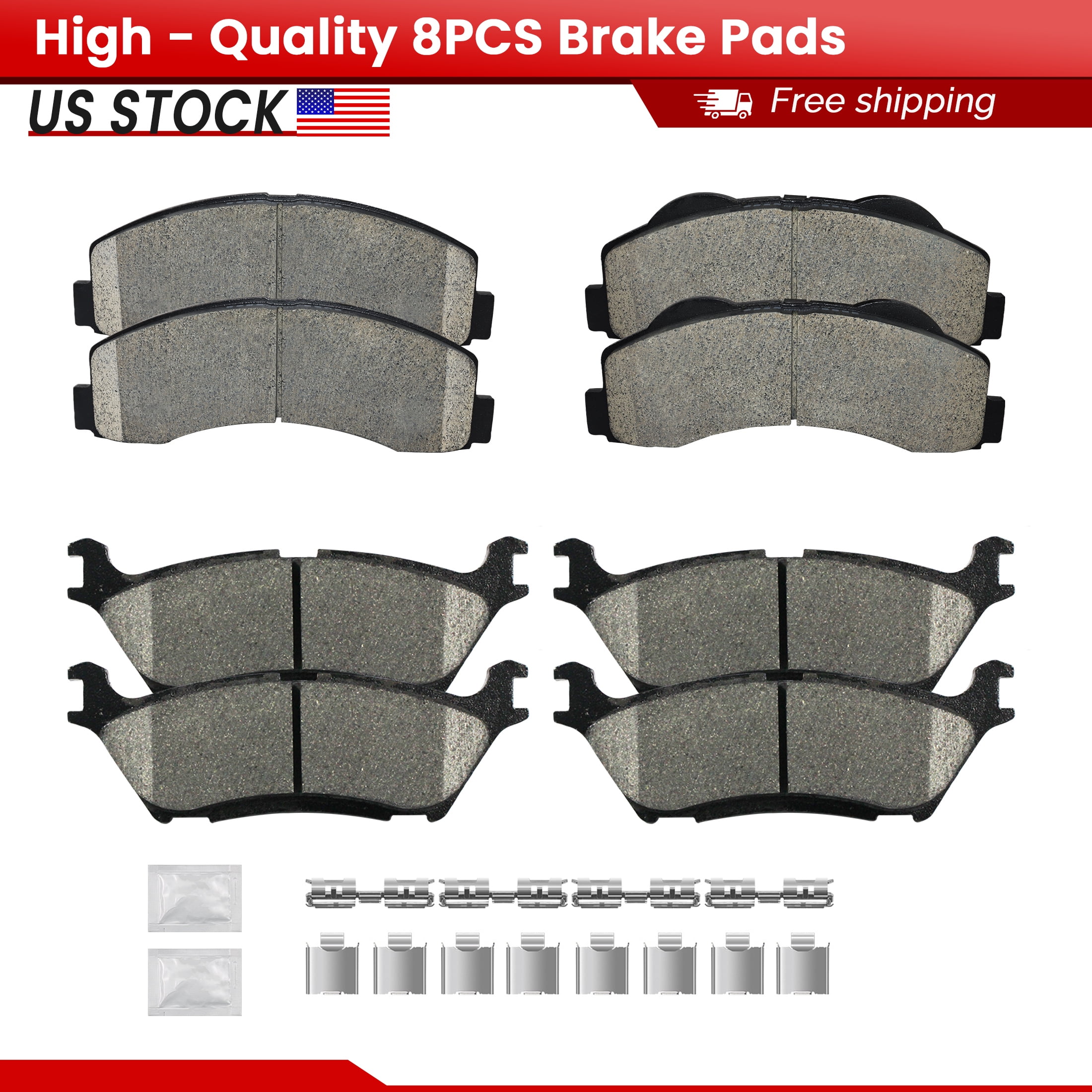 ACB ZONE Front and Rear Ceramic Brake Pads with Hardware for Ford ...