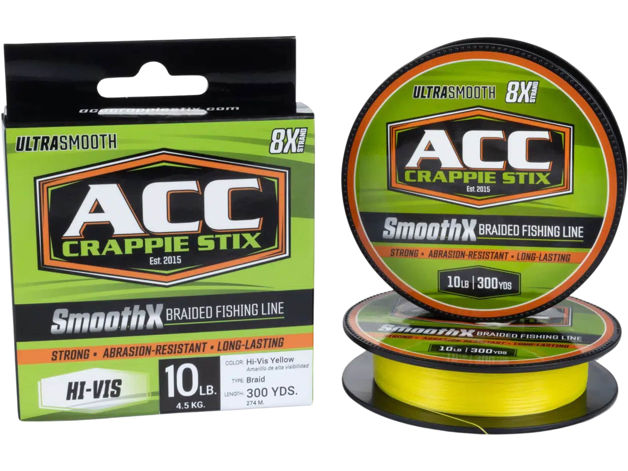 ACC Crappie Stix SmoothX Braided Fishing Line 10lb 300yd Hi-Vis Yellow ...