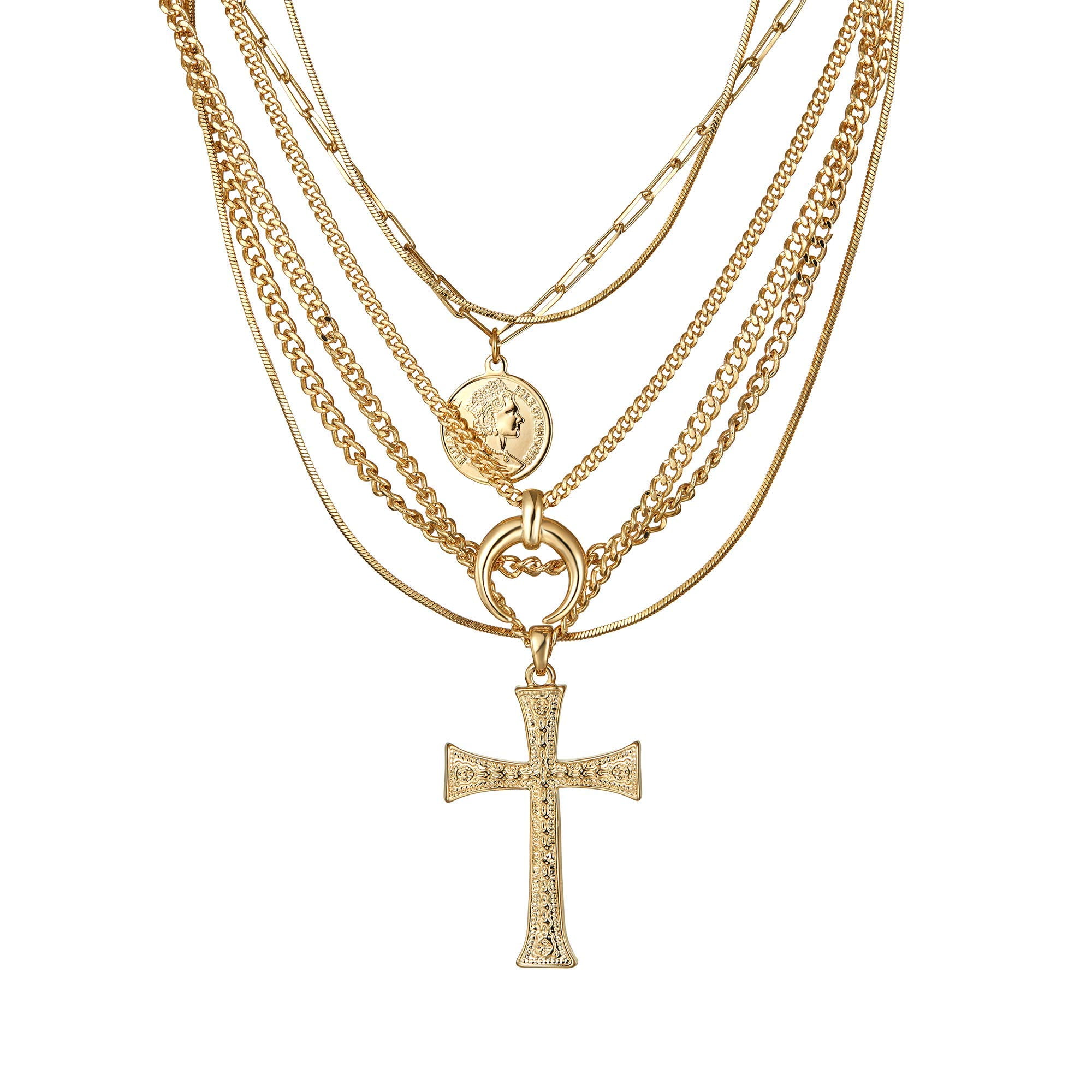 ACC PLANET Gold Layer Necklace Set 6PCS Gold Plated Multilayer Chain ...