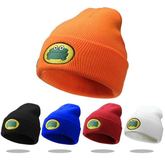 ACCEHUT Cartoon Frog Embroidery, Unisex Knitted Beanie, Casual Orange ...