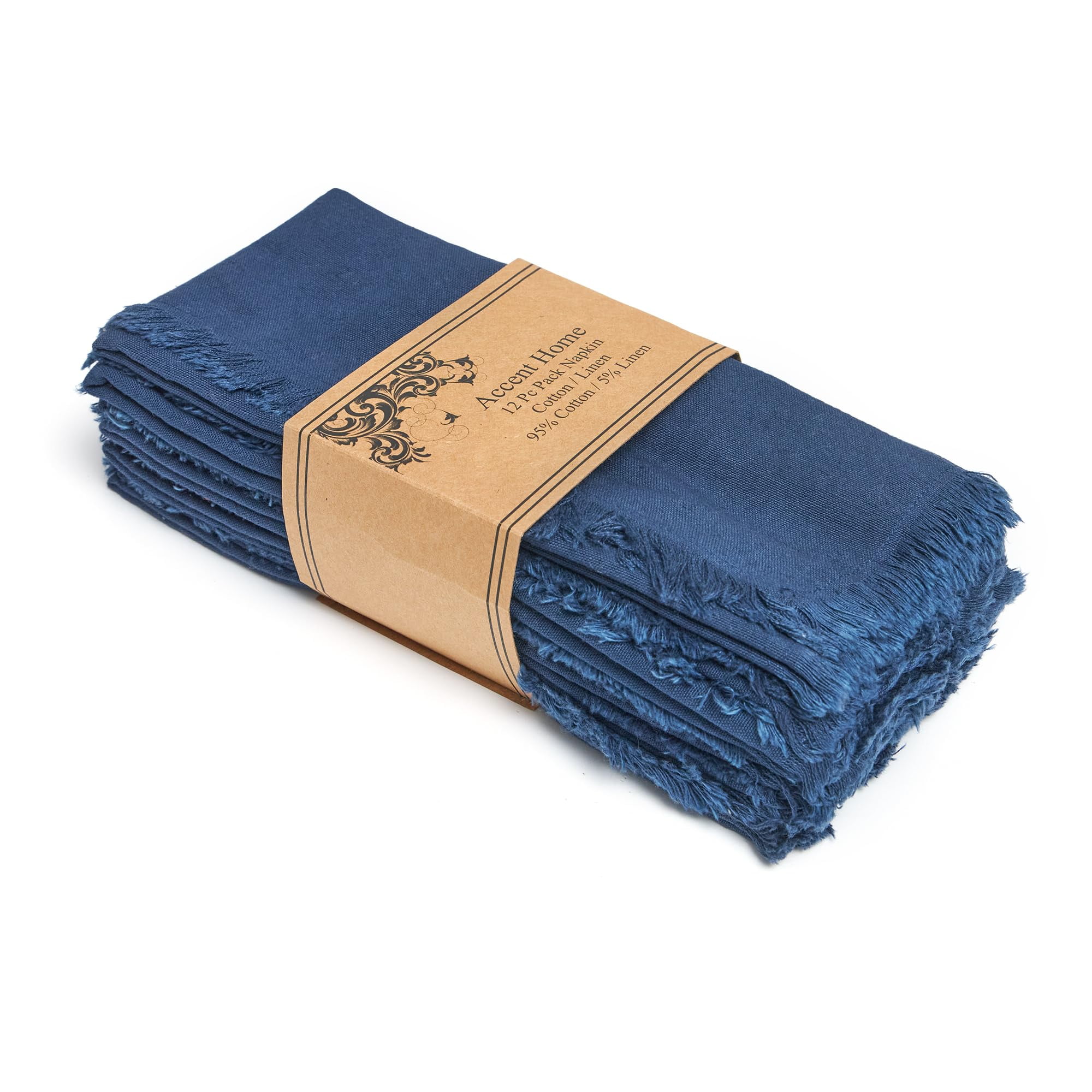 ACCENTHOME Navy Cotton Linen Napkin Set of 12 18x18 inch Dinner Napkins ...