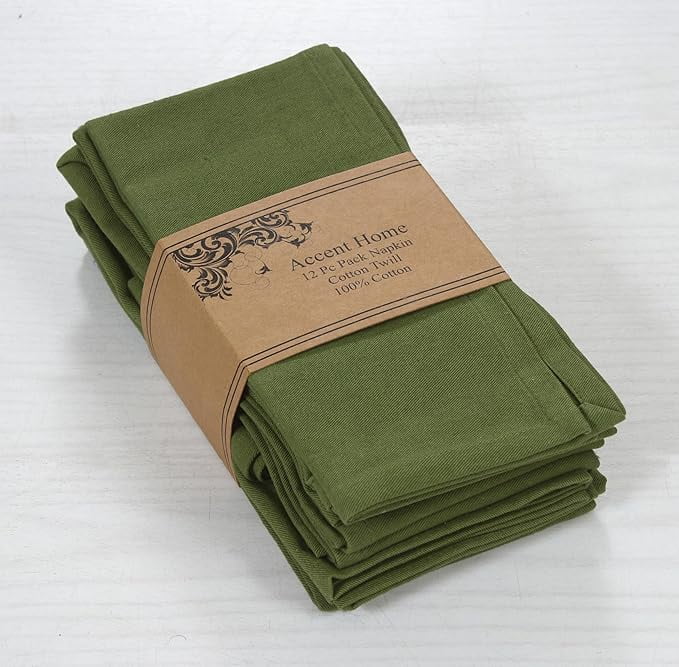 ACCENTHOME Olive green Cloth Napkins Set of 6 18x18 inch Cotton Dinner ...