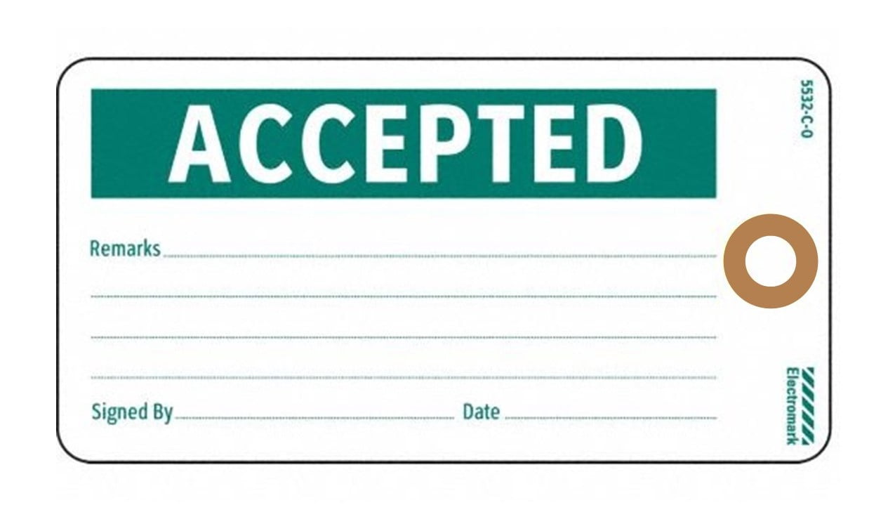 ACCEPTED Merchandise Tag, 3" x 5-3/4", White Cardstock, Reinforced Hole ...
