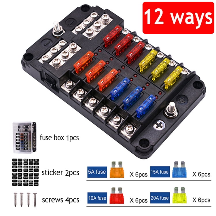 ACCESTING 6/12 Way Blade Fuse 12-24V Car Boat Fuse Box Holder With ...