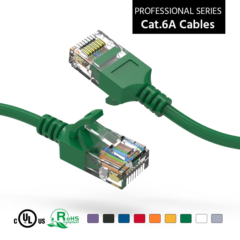 ACCL 15Ft Cat6A UTP Slim Ethernet Network Booted Cable 28AWG Green, 2 ...