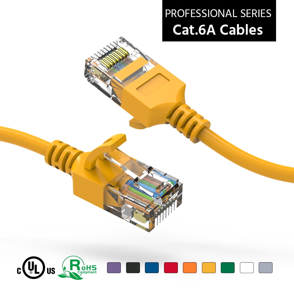 ACCL 50Ft Cat6A UTP Slim Ethernet Network Booted Cable 28AWG Yellow, 2 ...