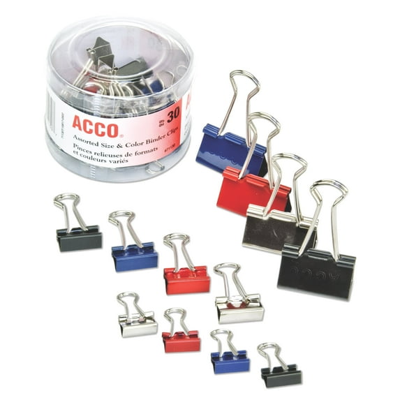 ACCO Binder Clips, Assorted Sizes and Colors, 30 Pack, Extra Strong ...