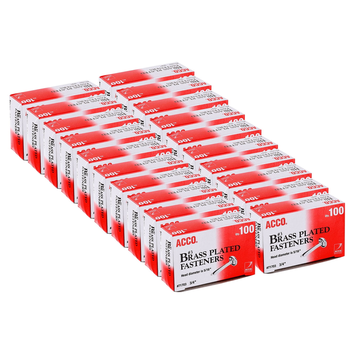 ACCO Brass Paper Fasteners, 3/4", Plated, 20 Boxes, 100 Fasteners/Box ...