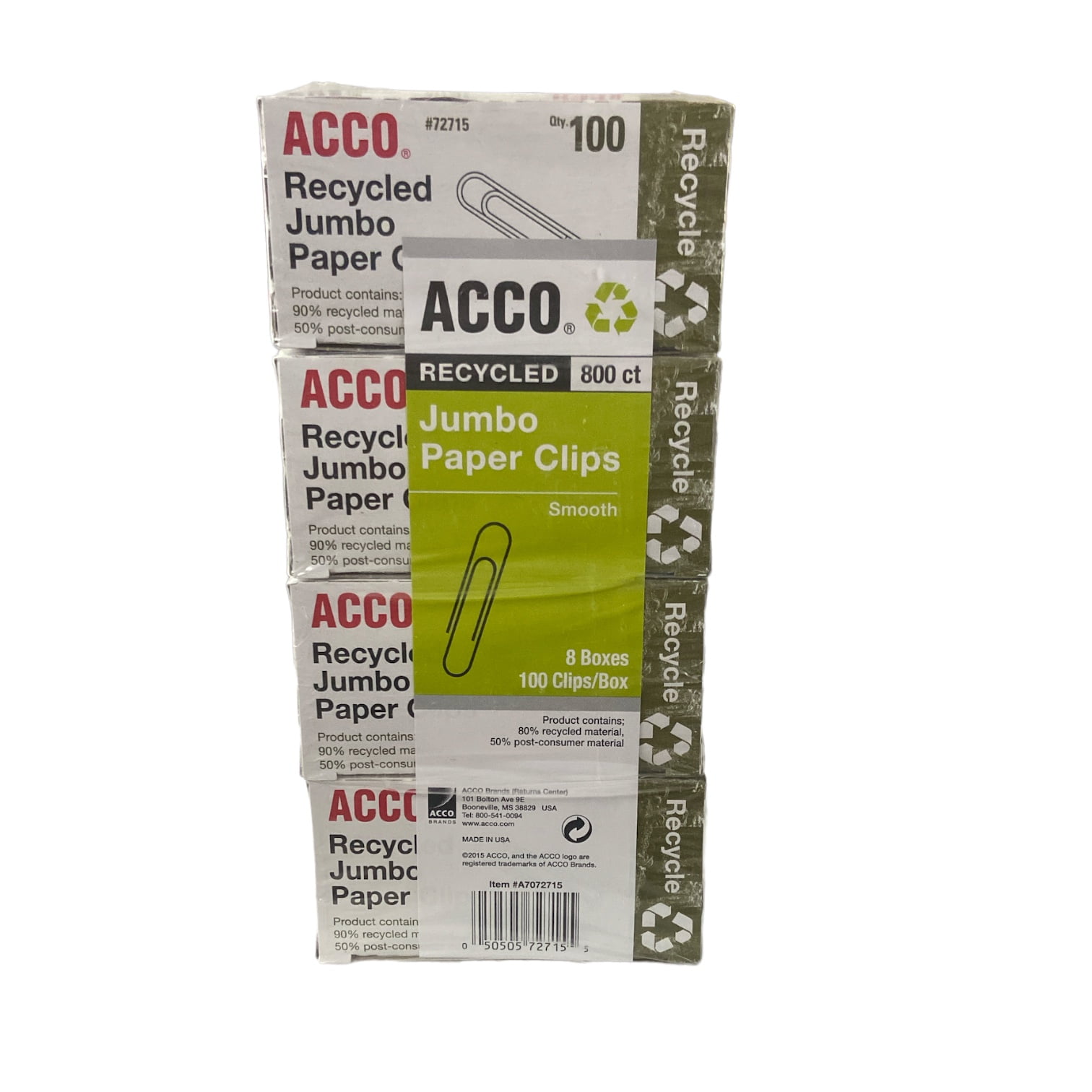 ACCO Big Size Recycled Jumbo Paper Clips, 90% Recycled, Smooth, 100/Box ...