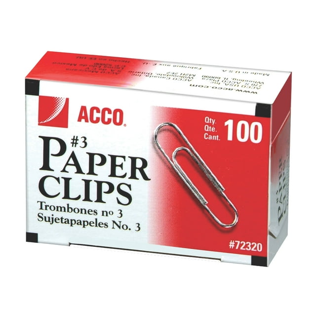 ACCO Metal Standard Paper Clip, #3, Silver, 100/Box, 10 Boxes/Pack ...