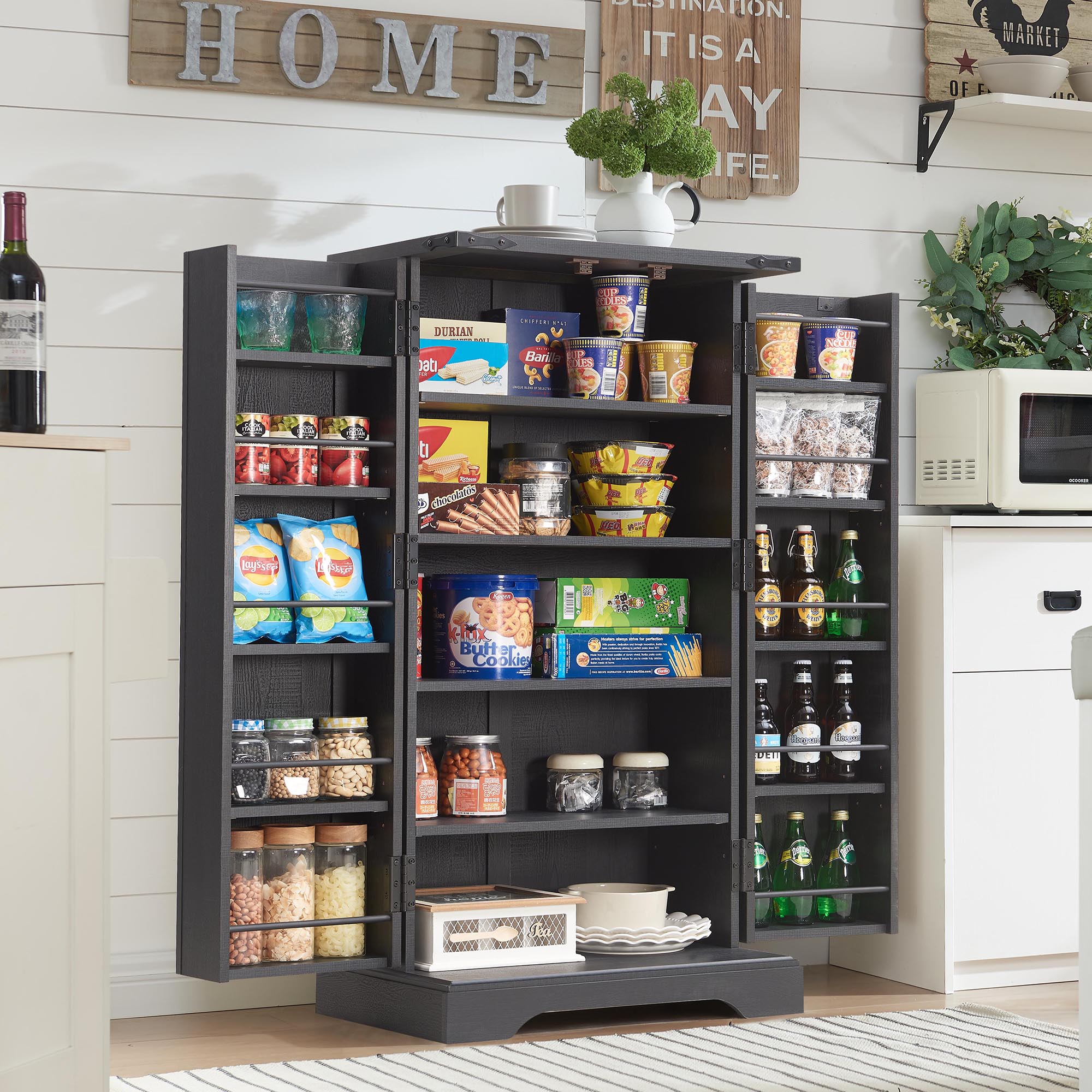 HOMEFORT 41" Kitchen Pantry, Farmhouse Pantry Cabinet, Storage Cabinet ...