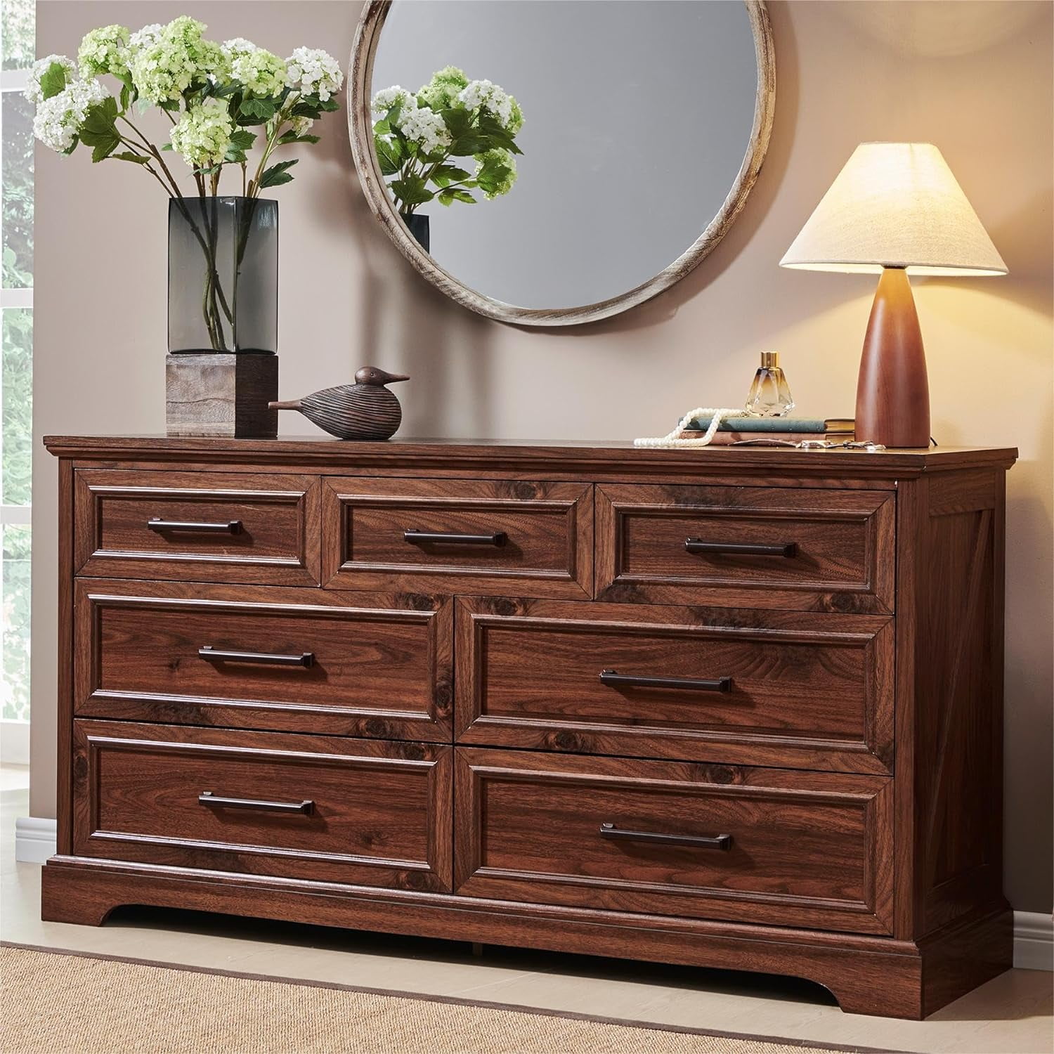 ACCOHOHO 7 Drawer Dresser for Bedroom, Farmhouse Rustic Wood Dresser ...
