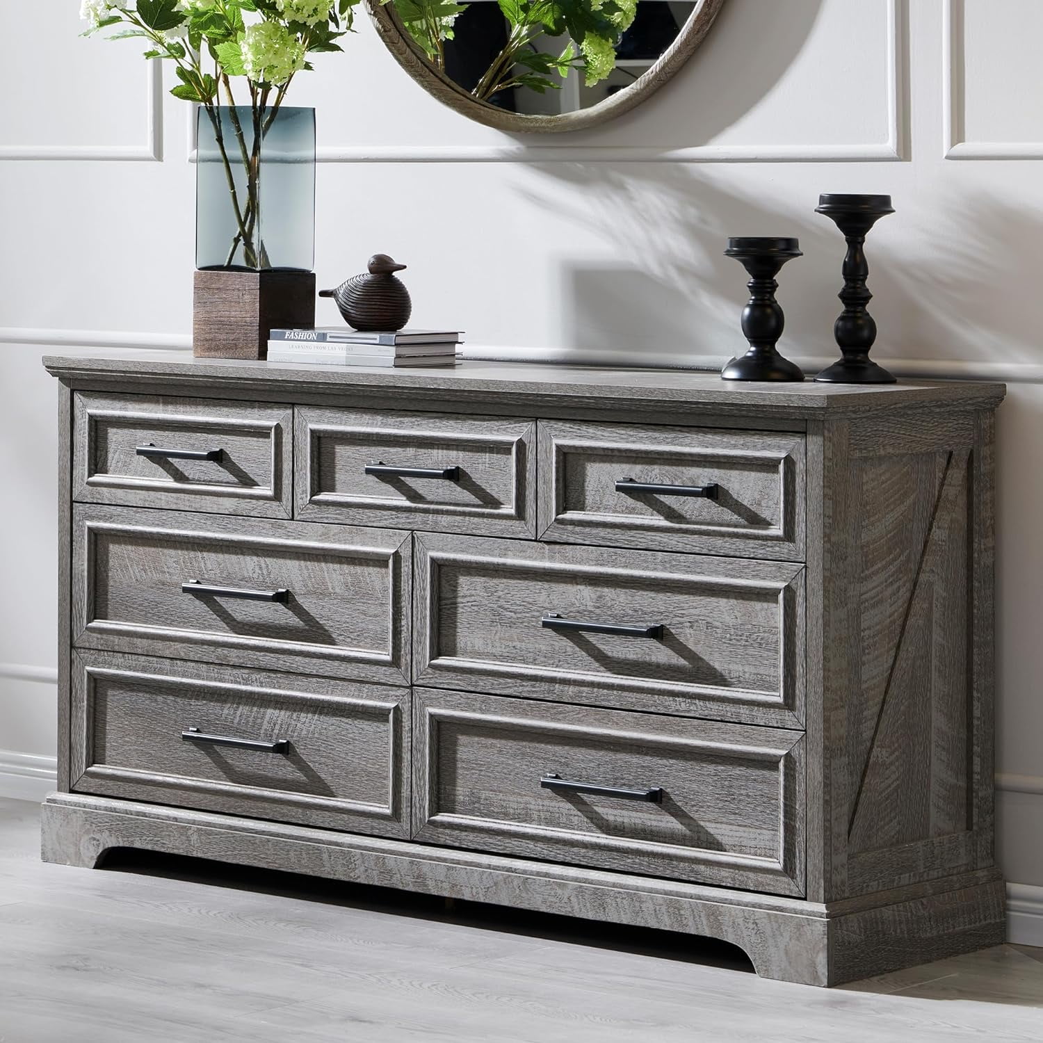ACCOHOHO 7 Drawer Dresser for Bedroom, Farmhouse Rustic Wood Dresser ...