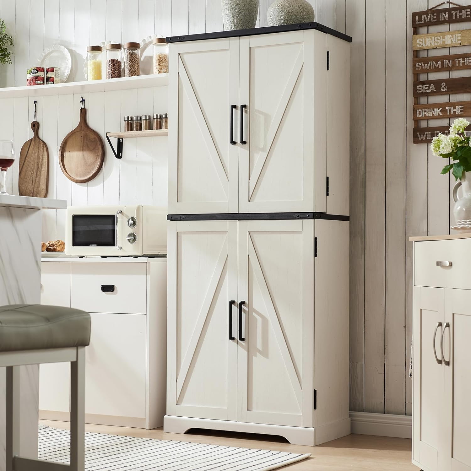 ACCOHOHO 72" Kitchen Pantry Cabinets, Tall Farmhouse Storage Cabinet ...