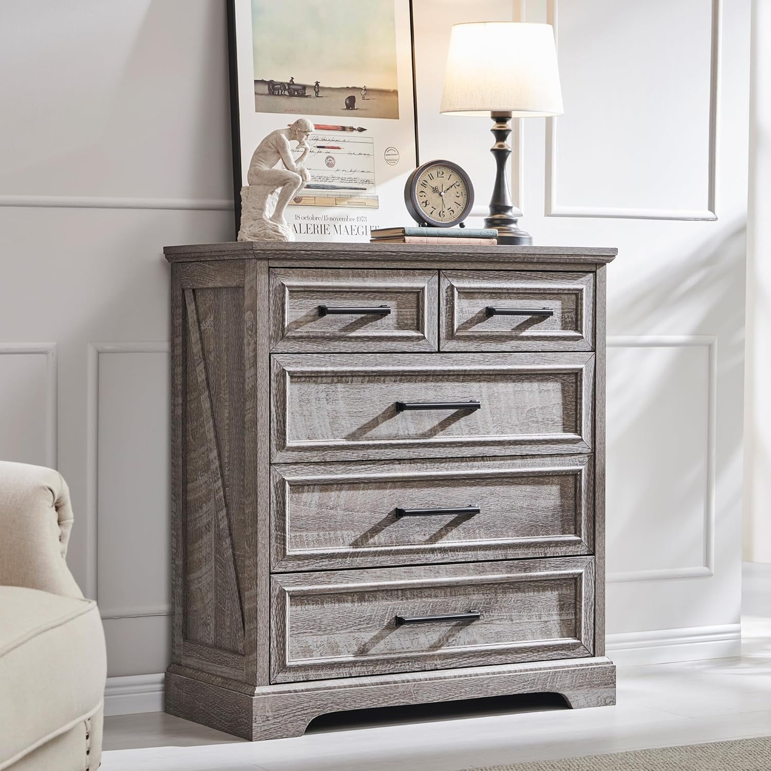ACCOHOHO Farmhouse 5 Drawer Dresser, 32 " Storage Cabinet for Bedroom ...