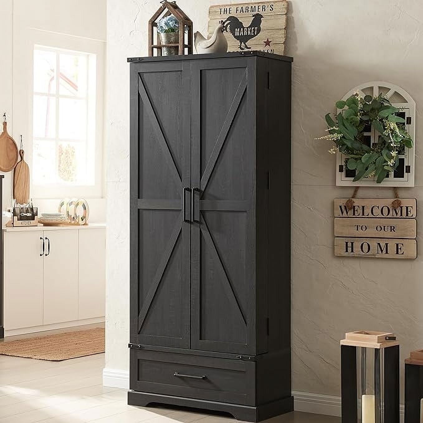 ACCOHOHO 72" Farmhouse Kitchen Pantry Cabinet with 2 Doors, Drawer & 4 ...