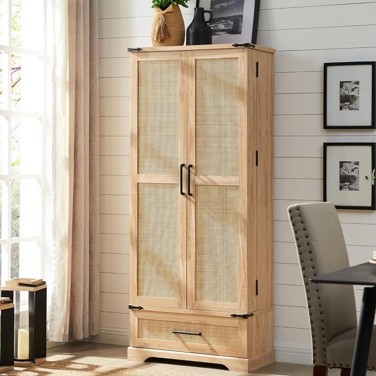 ACCOHOHO Rustic Farmhouse 72" Tall Storage Cabinet - Oak Wooden Pantry ...