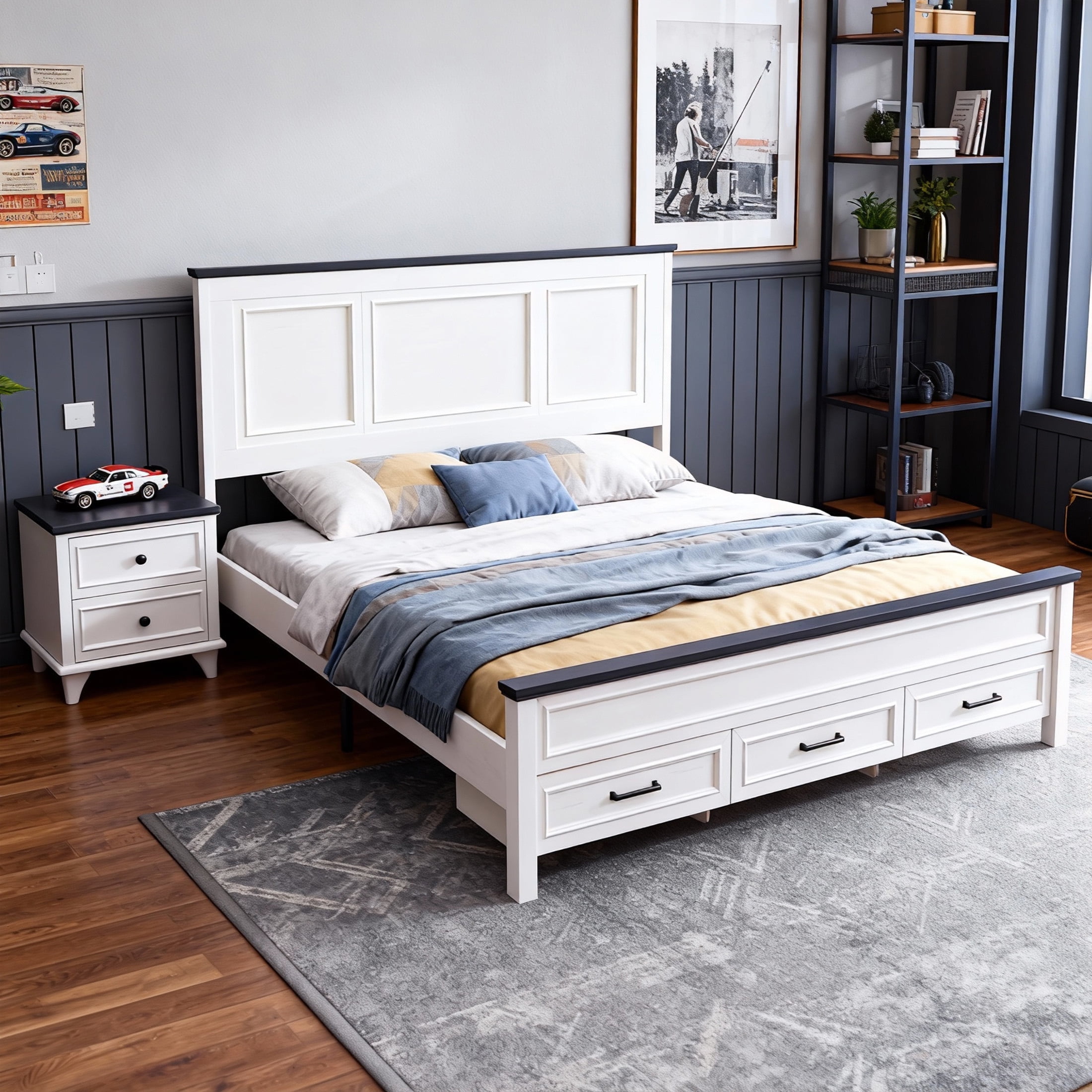 ACCOHOHO Farmhouse King Bed Frame, 1000 LBS Max with Bolt-on Rails ...