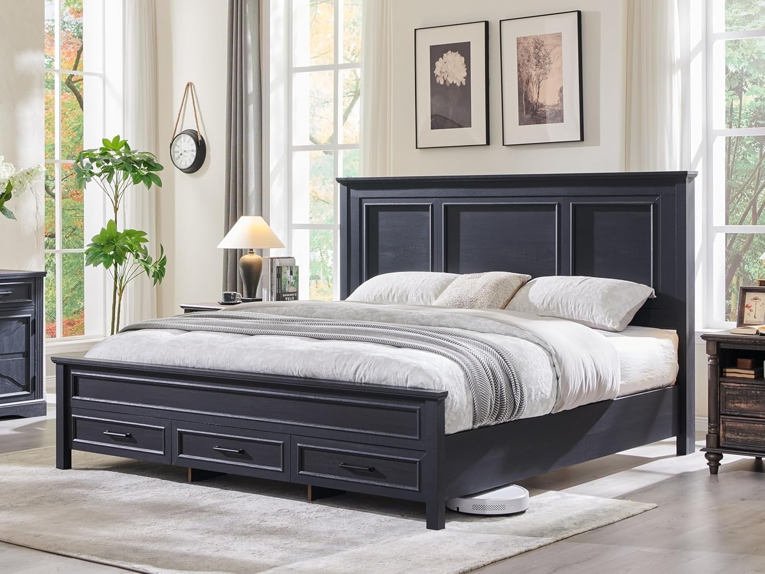 ACCOHOHO Farmhouse King Size Bed Frame with 52" Tall Full-Panel ...