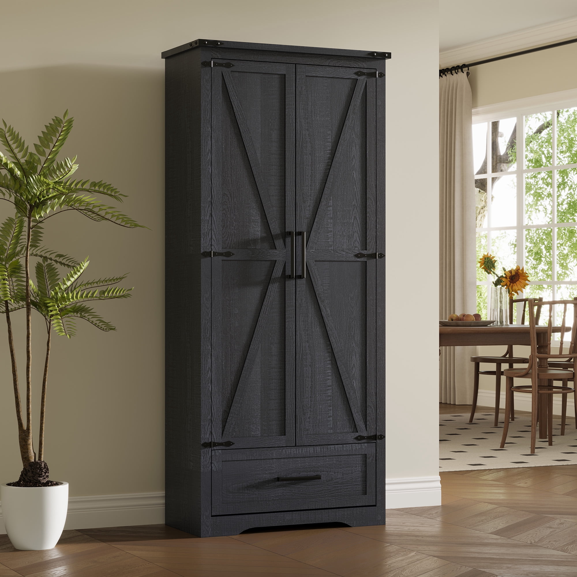 "ACCOHOHO Black Farmhouse Pantry, 72"" Tall with 2 Doors, Large Drawer ...