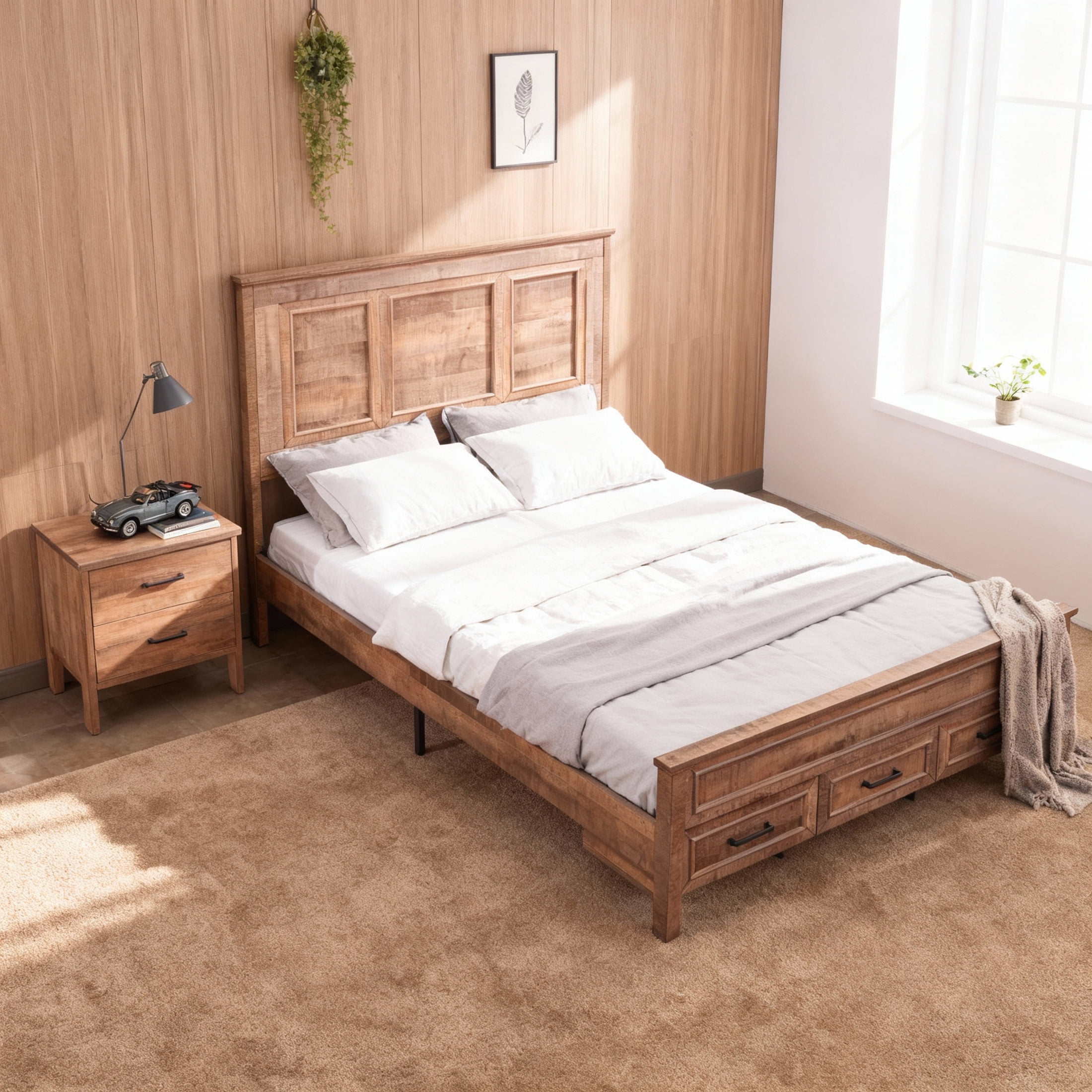 ACCOHOHO Farmhouse Queen Bed Frame, 1000 LBS Max with Bolt-on Rails ...